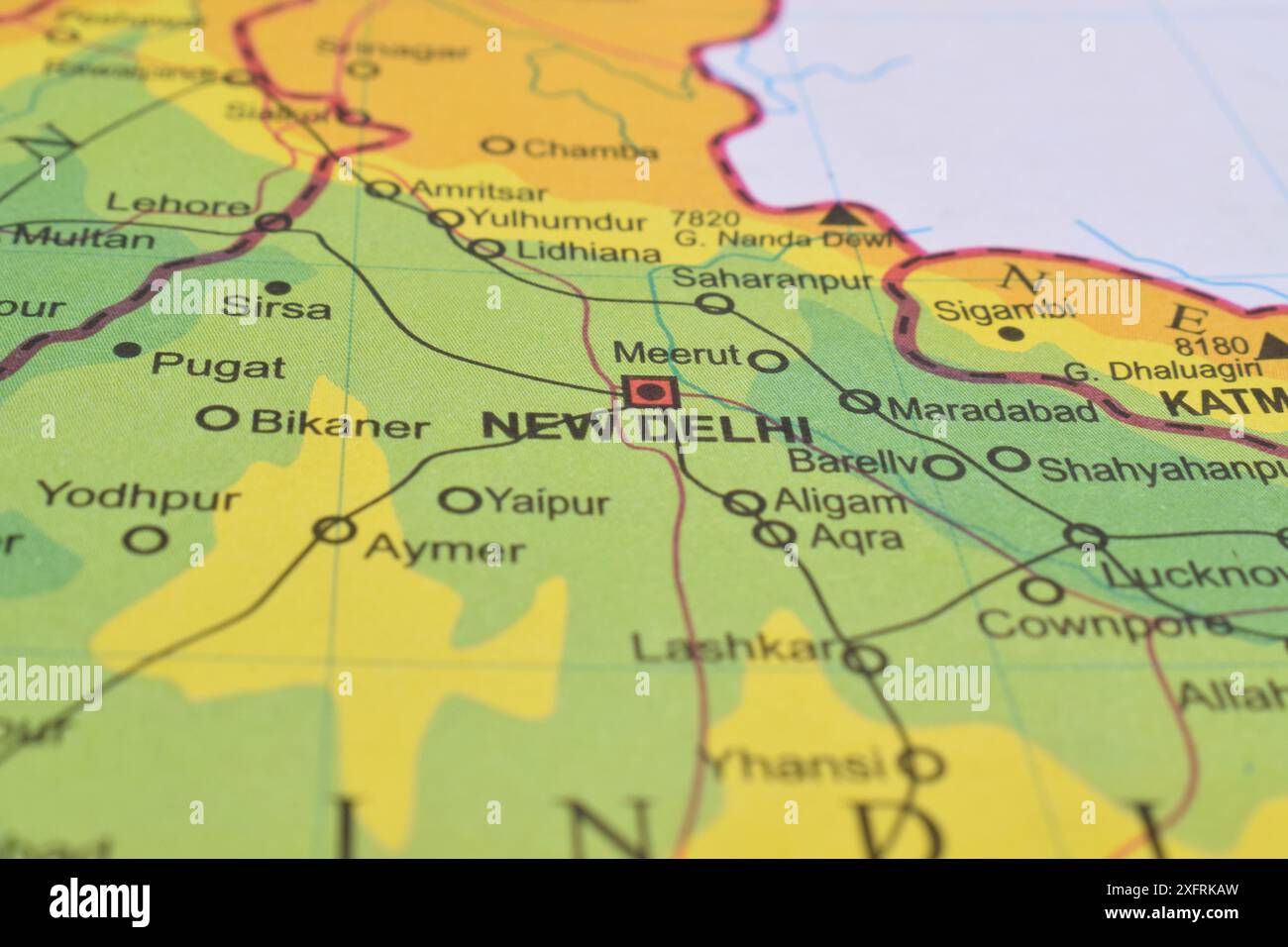 New Delhi, India of the World Map. Close up and selective focus Stock ...