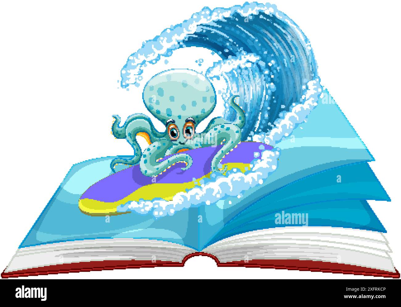 An octopus surfing on a wave from a book Stock Vector Image & Art - Alamy