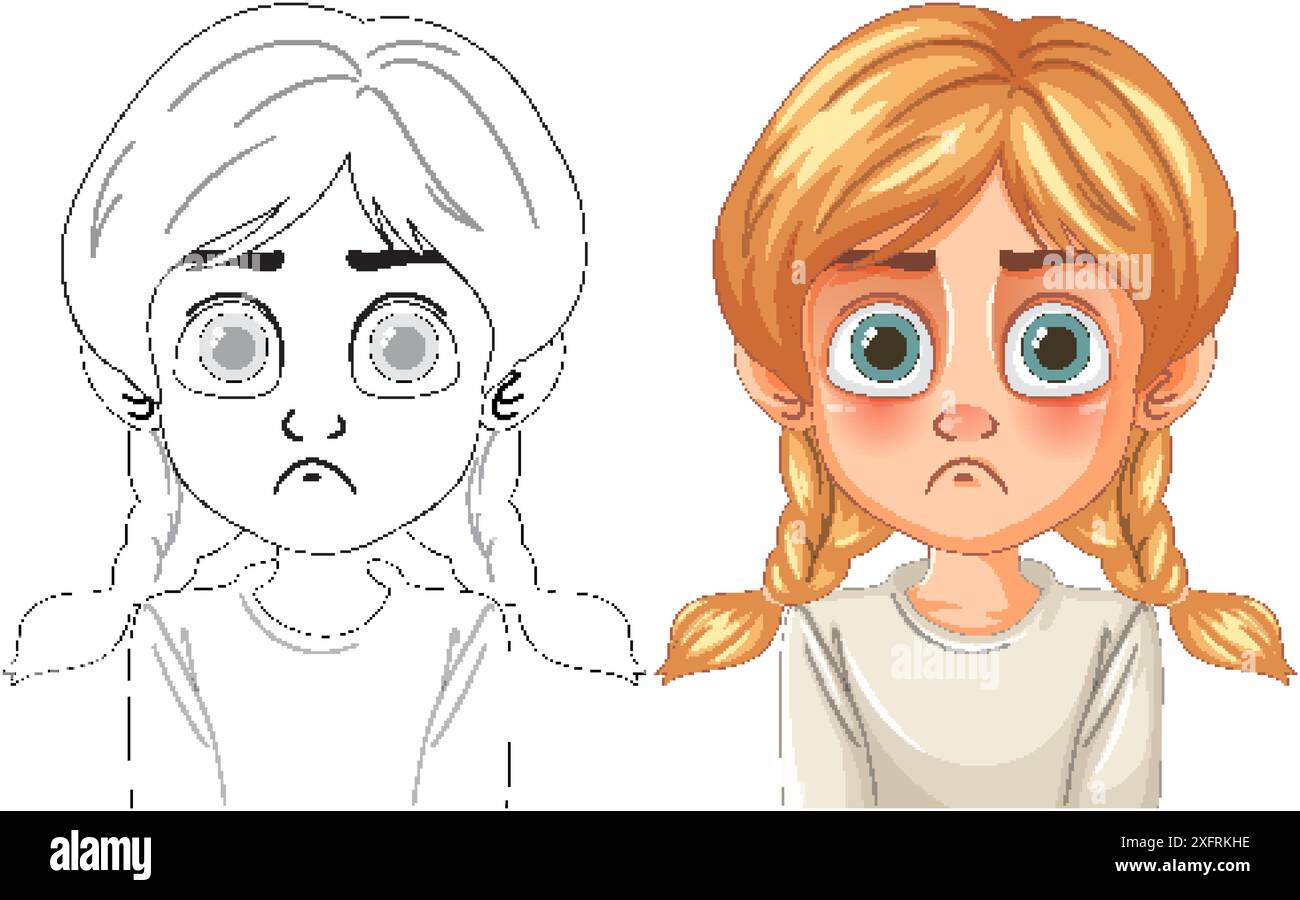 Illustration of a sad girl with braids Stock Vector Image & Art - Alamy