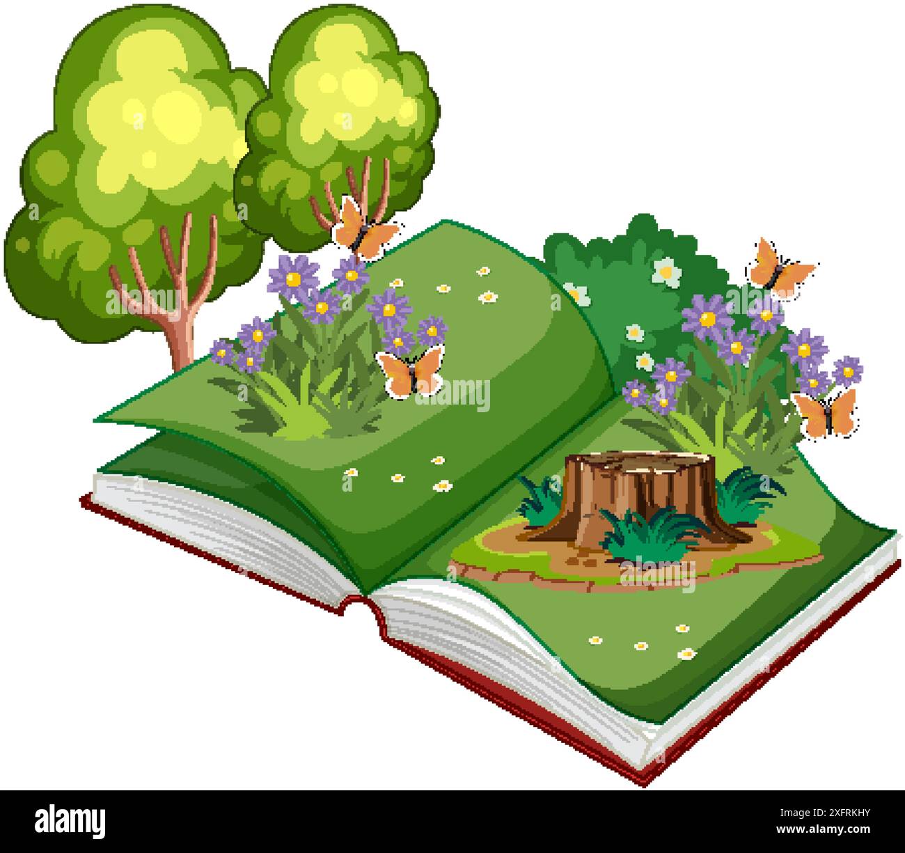 Illustration of an open book with nature elements Stock Vector Image ...