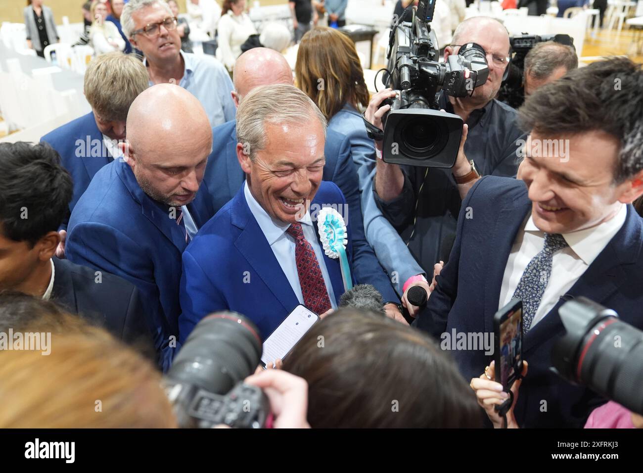 Reform UK leader Nigel Farage at Clacton Leisure Centre in Clacton ...