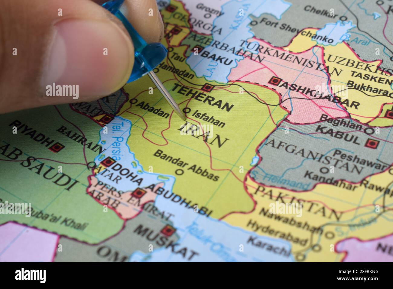 Pin on Iran of the World Map. Close up and selective focus Stock Photo ...