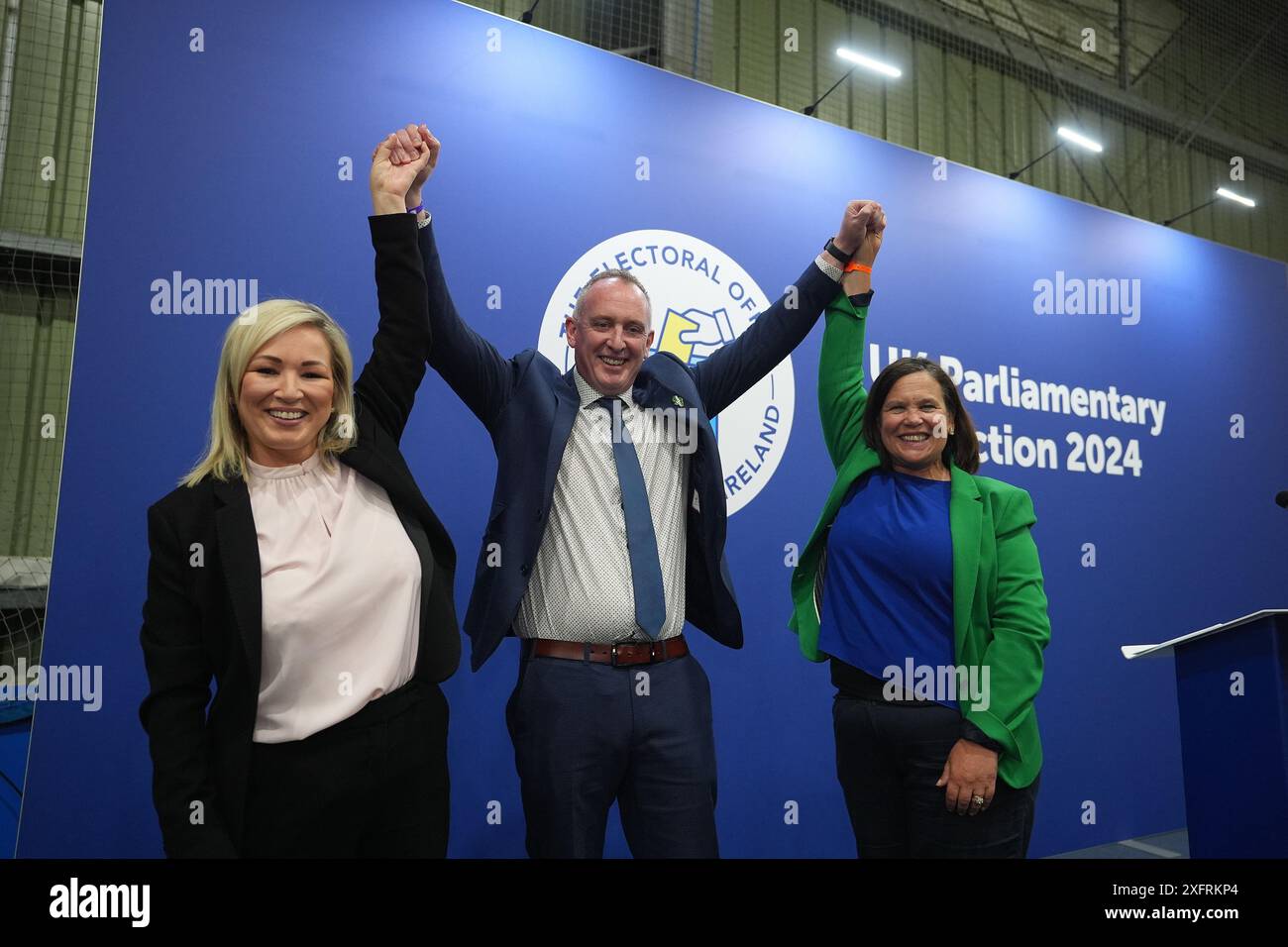 Sinn Fein MP for Mid Ulster Cathal Mallaghan celebrates his election ...