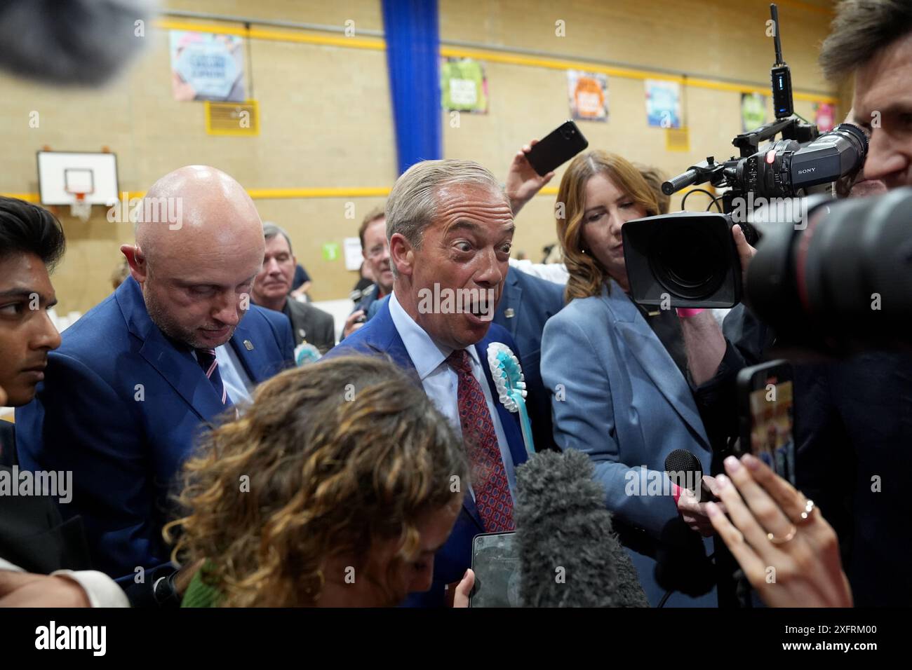 Reform UK leader Nigel Farage at Clacton Leisure Centre in Clacton ...