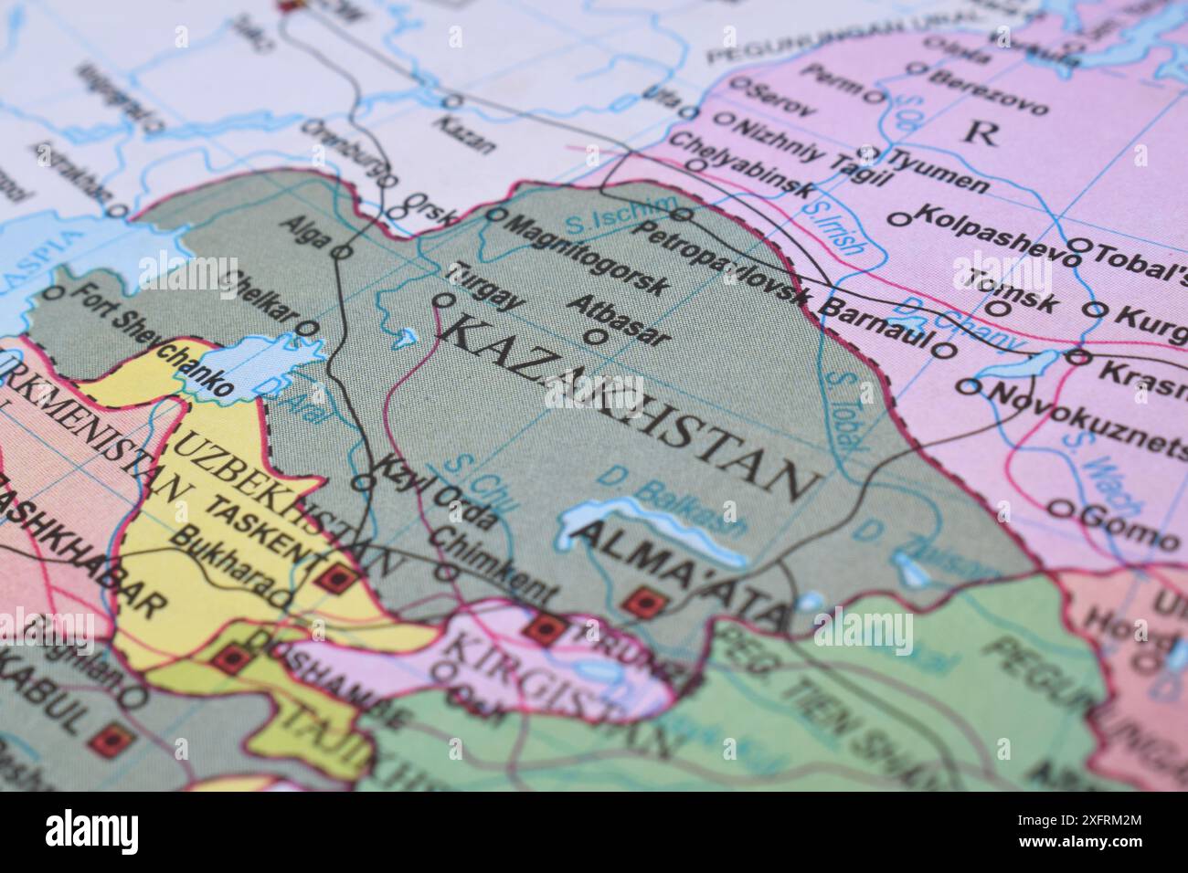 Kazakhstan of the World Map. Close up and selective focus Stock Photo ...