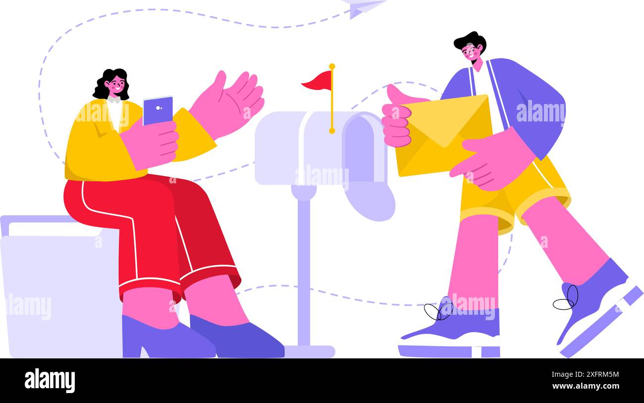 Email Service Vector Illustration with File Correspondence Delivery ...