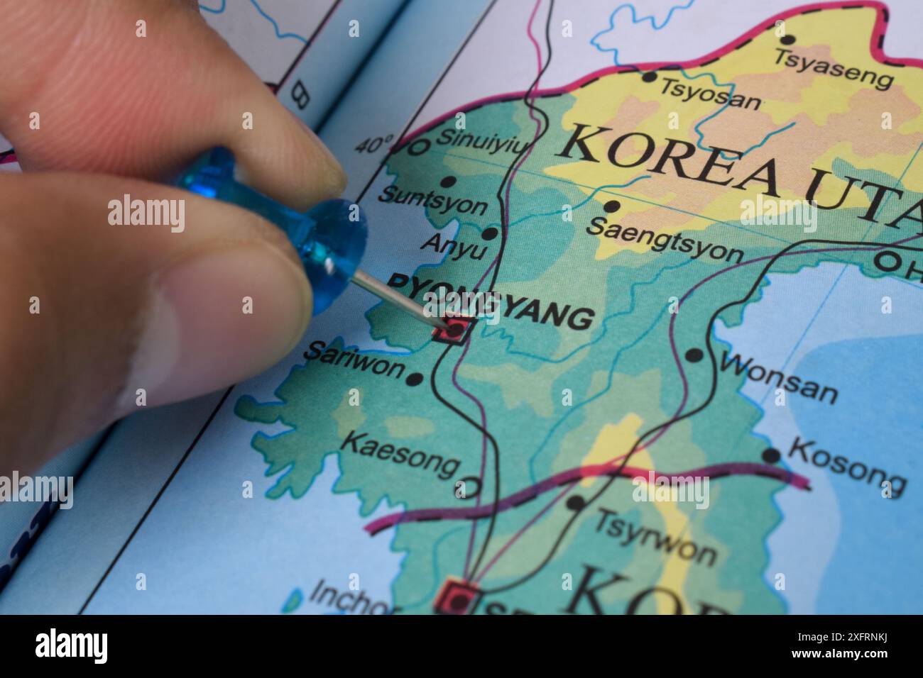 Pin on Pyongyang, North Korea of the World Map. Close up and selective ...