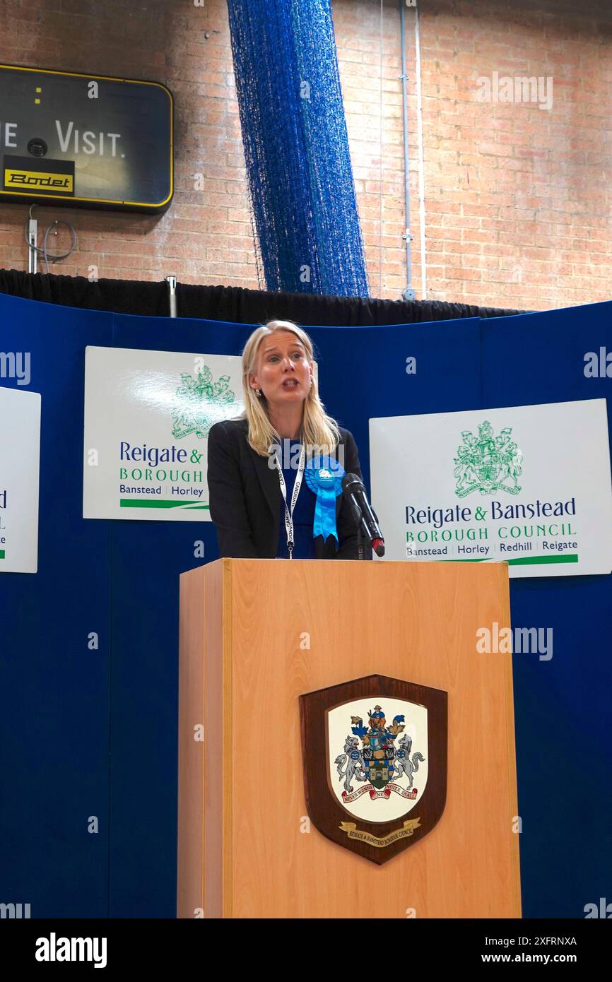 Reigate, Surrey, UK. 4th July, 2024. Rebecca Paul, the Conservative ...