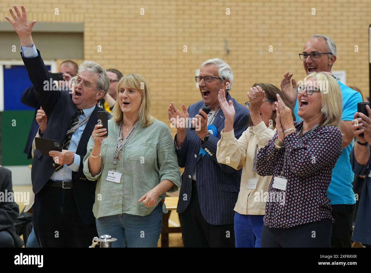 Conservative Party supporters celebrate after James Wild is declared ...