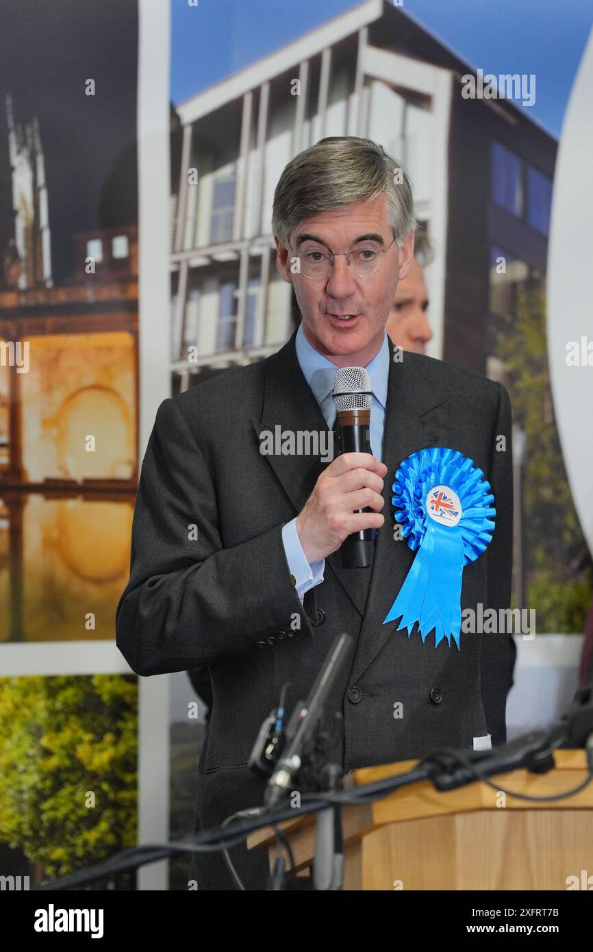 Senior Conservative Sir Jacob Rees-Mogg speaks after losing his North ...