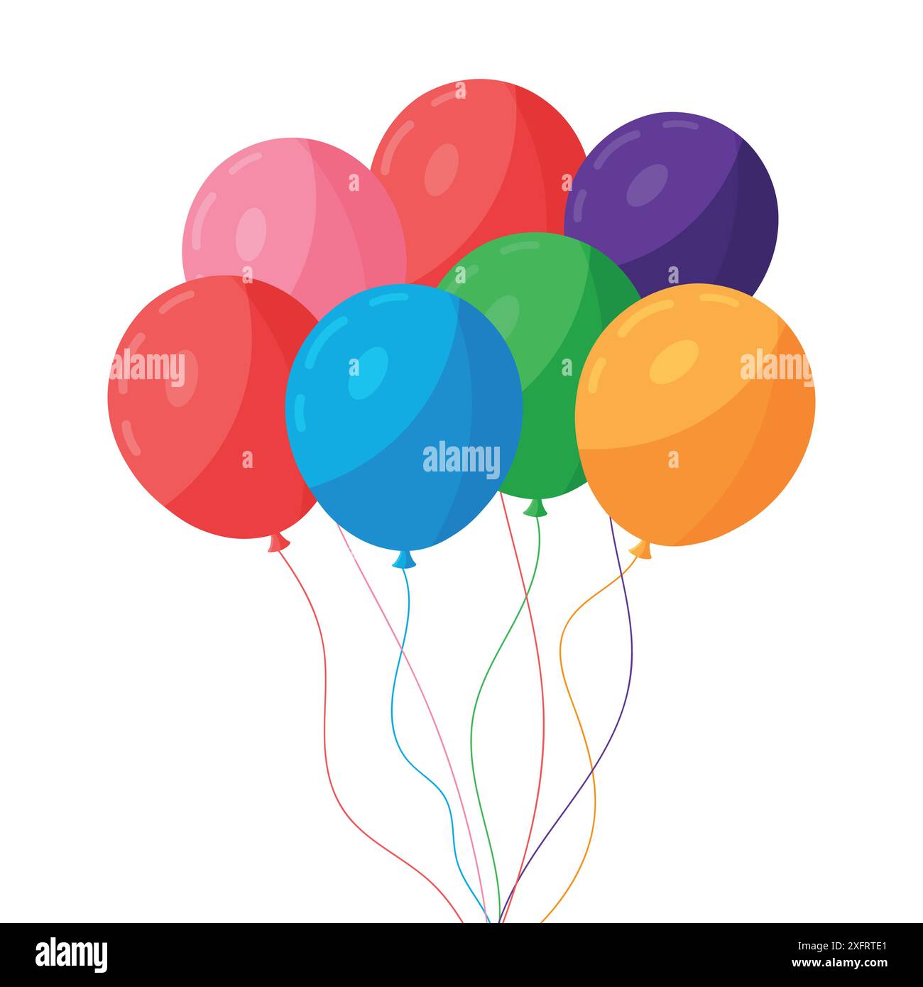 Bunch of Balloons flat vector illustration, flying ballon with rope for ...