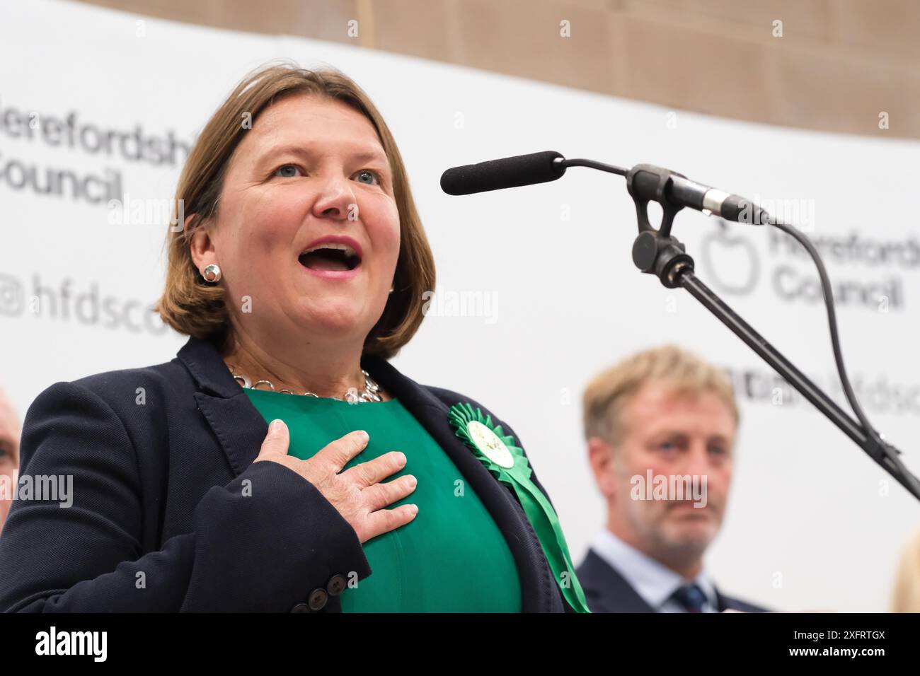 Hereford, Herefordshire, UK – Friday 4th July 2024 – Ellie Chowns the Green Party candidate ...
