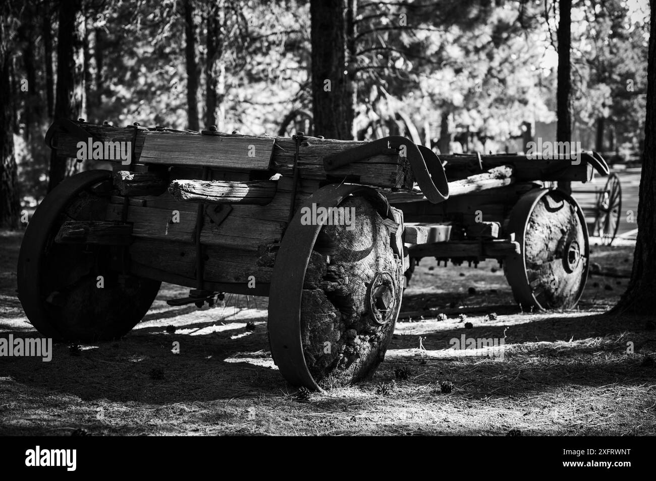 Chiloquin, Oregon - 8.8.2023 - Wagon with wooden wheels on display at ...