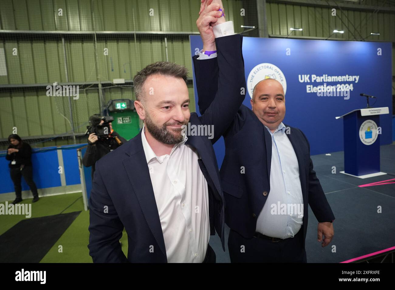 SDLP Leader Colm Eastwood celebrates his election in Foyle at ...