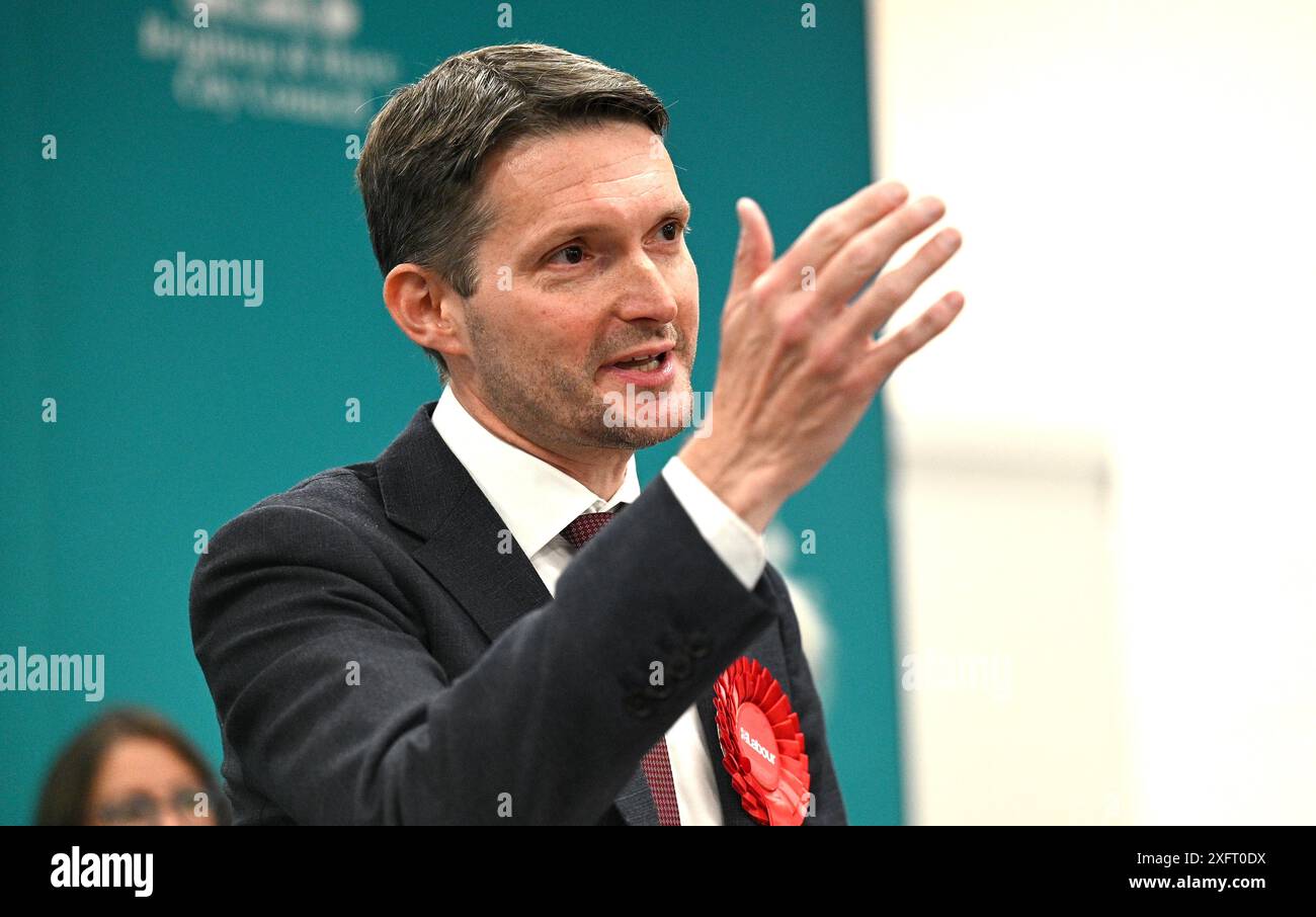 Brighton UK 5th July 2024 - Chris Ward of the Labour Party wins the ...