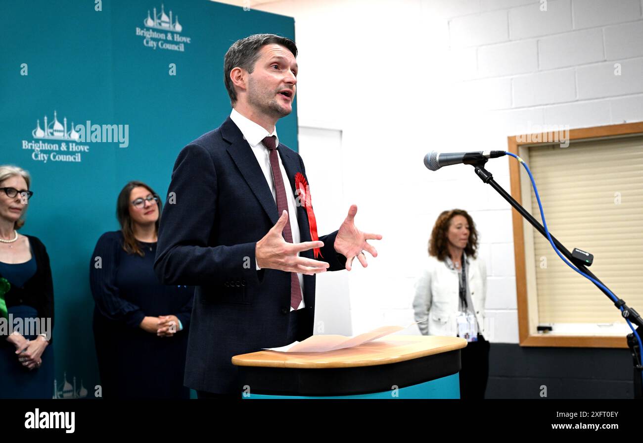 Brighton UK 5th July 2024 - Chris Ward of the Labour Party wins the ...