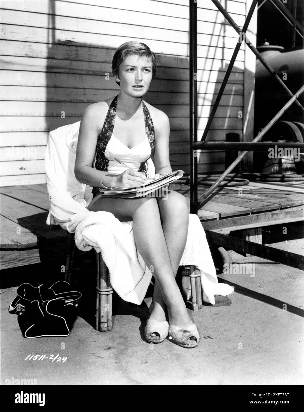 French actress BRIGITTE AUBER on set candid during filming of TO CATCH A THIEF 1955 director ...