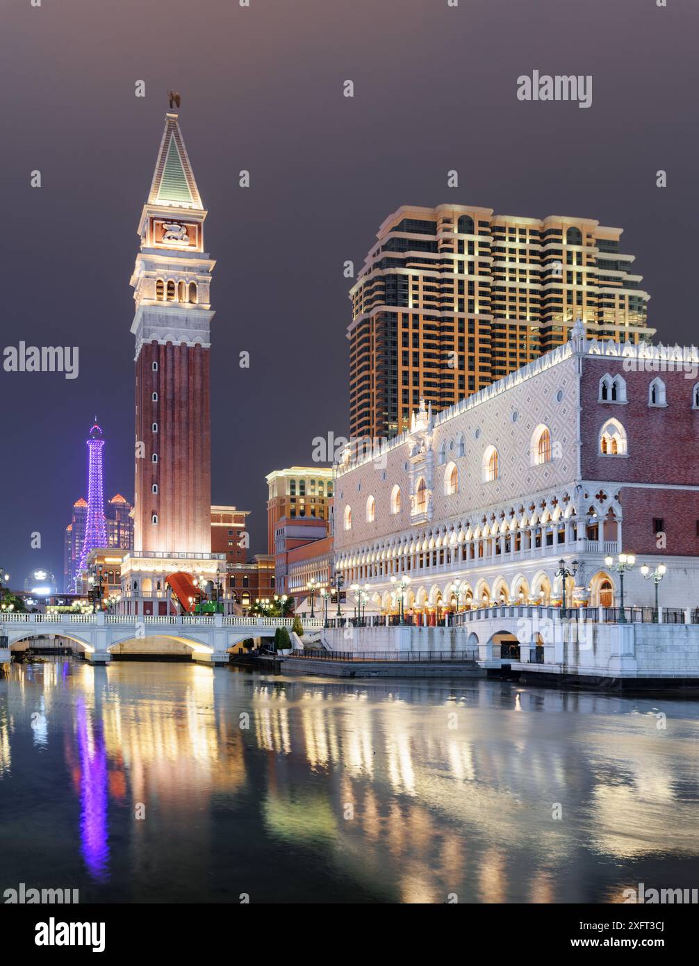 Amazing night view of beautiful buildings in Venetian Gothic style in ...