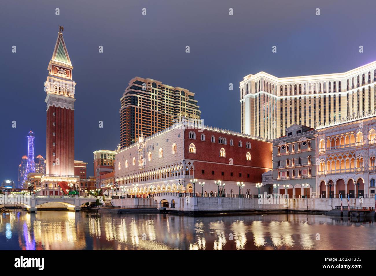 Amazing night view of beautiful buildings in Venetian Gothic style in ...