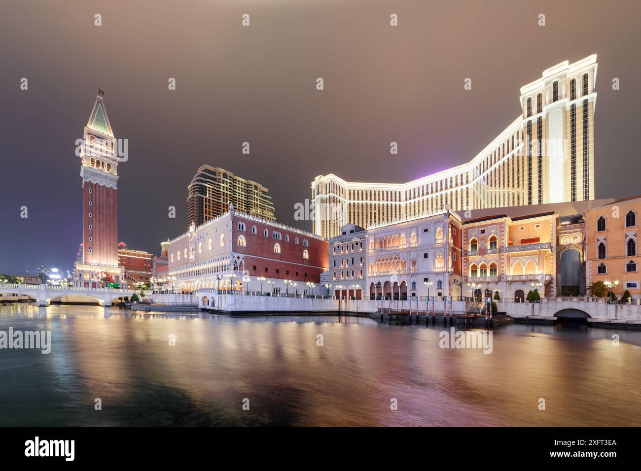 Amazing night view of beautiful buildings in Venetian Gothic style in ...