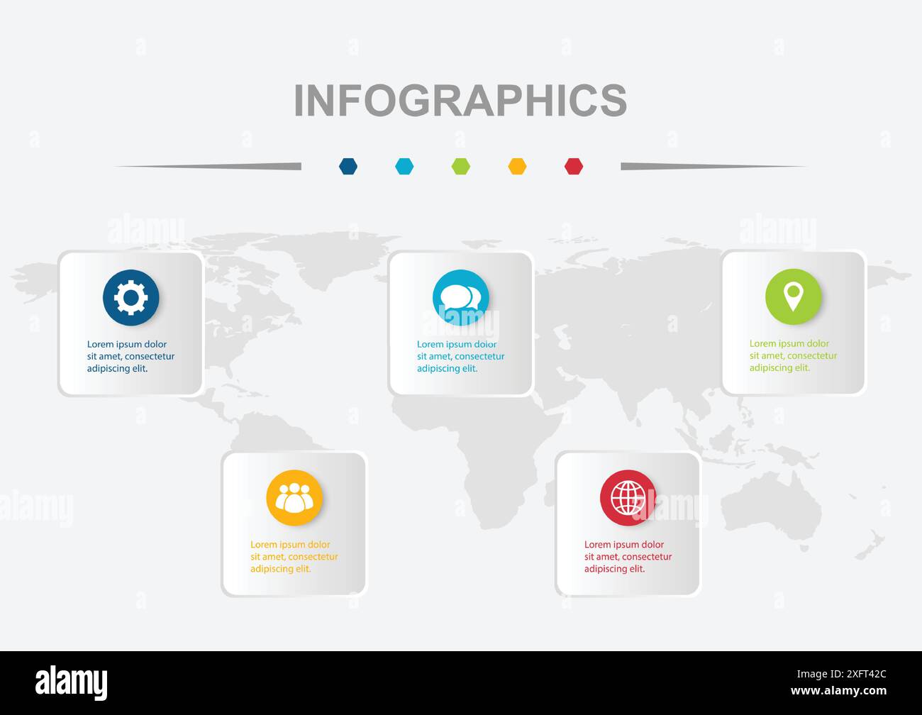 Infographic design template with 5 circle on rounded regtangles, stock ...