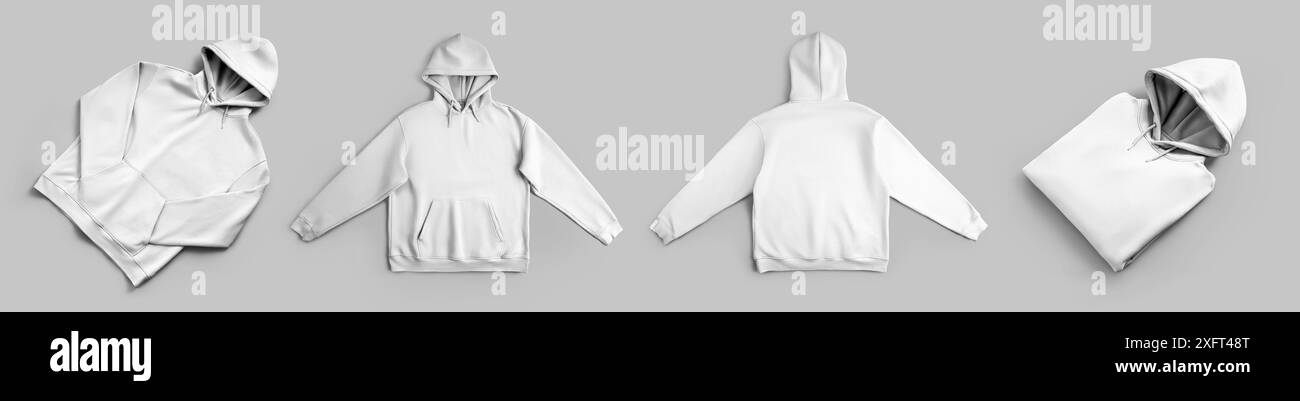 White hoodie mockup, presentation of folded, unfolded streetwear ...
