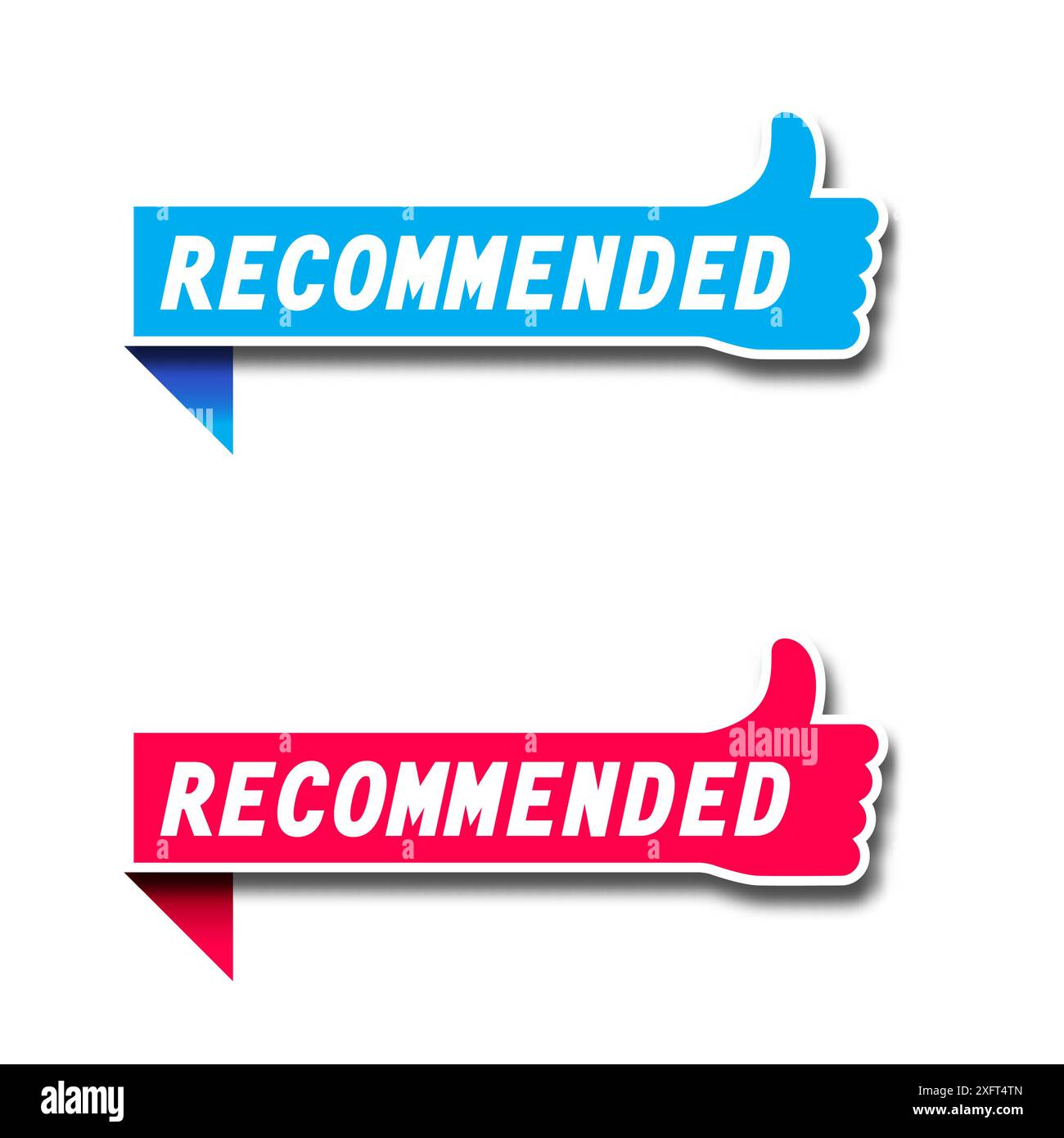 Recommend icon. Banner recommended with thumb up. Red and blue stickers ...