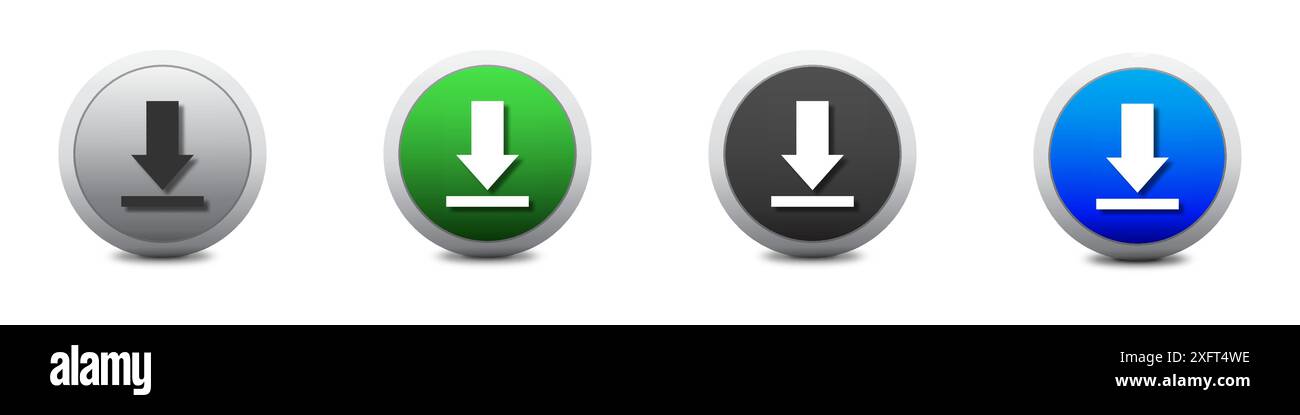 Download icon set. Upload button. Load symbol. Round colourful buttons ...