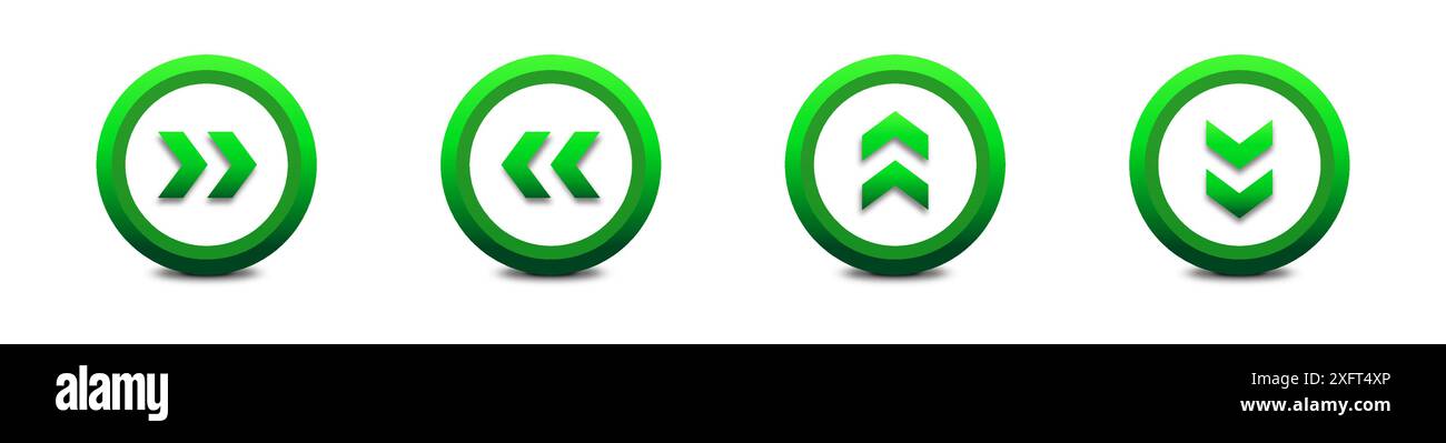 Green arrows set. 3d buttons with shadows. Flat vector illustration ...