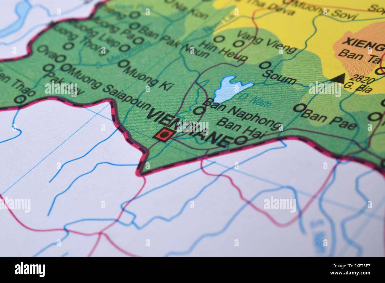 Vientiane Laos of the World Map. Close up and selective focus. Travel ...