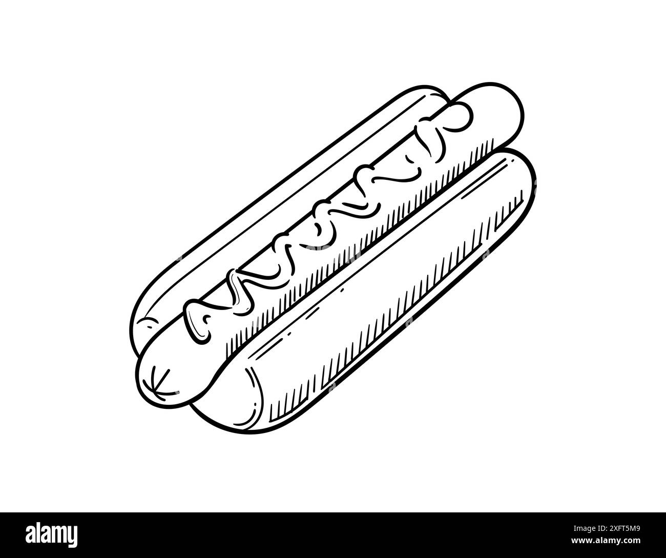 Hand drawn hot dog sketch with sausage and sauce vector illustration ...
