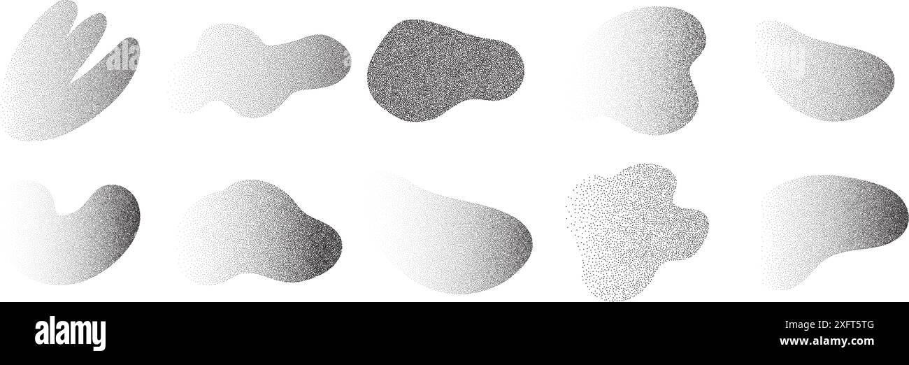 Collection of freeform organic elements with noise stipple dots. Vector ...