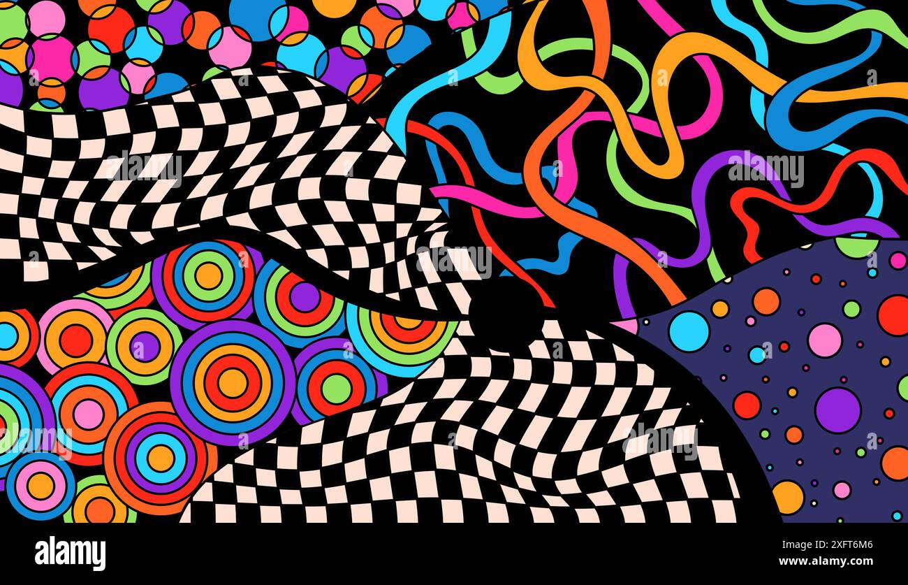 Psychedelic groovy doodle checkerboard coloring page Stock Vector Image ...