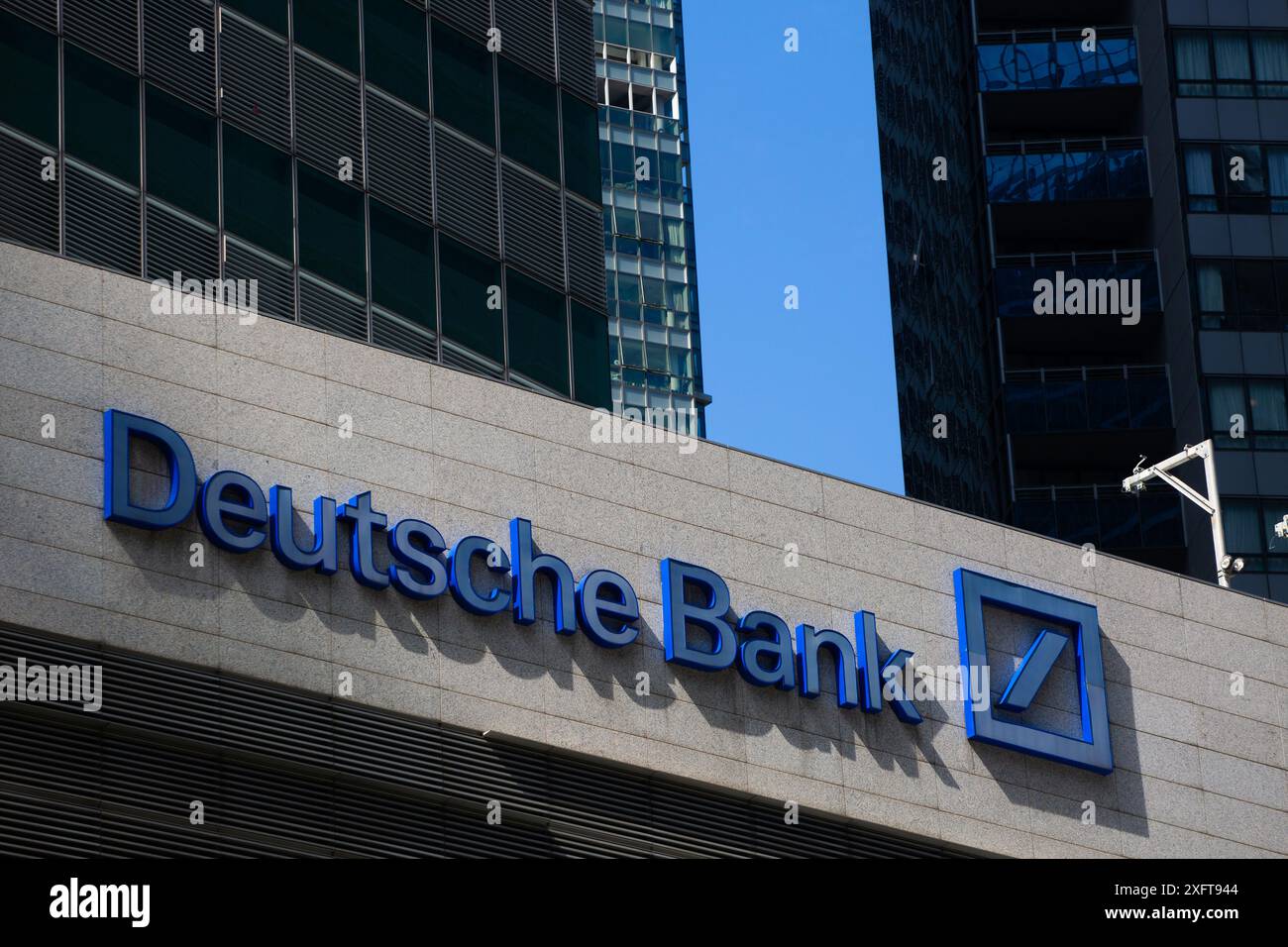 Deutsche Bank visual blue signboard. Eye catching from far distance ...