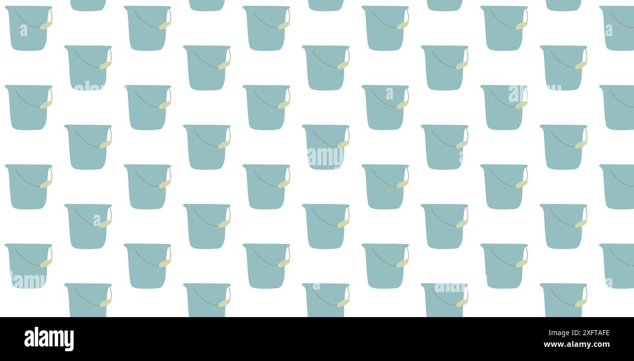 Vector Flat Seamless pattern background of cleaning buckets. Blue white ...