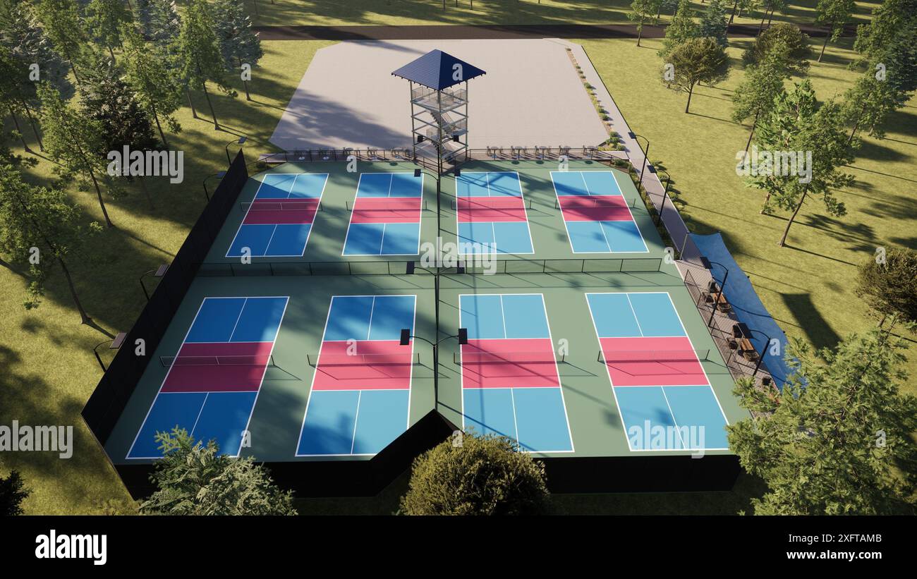 Aerial view l pickleball court with a blend of red, blue, and green ...
