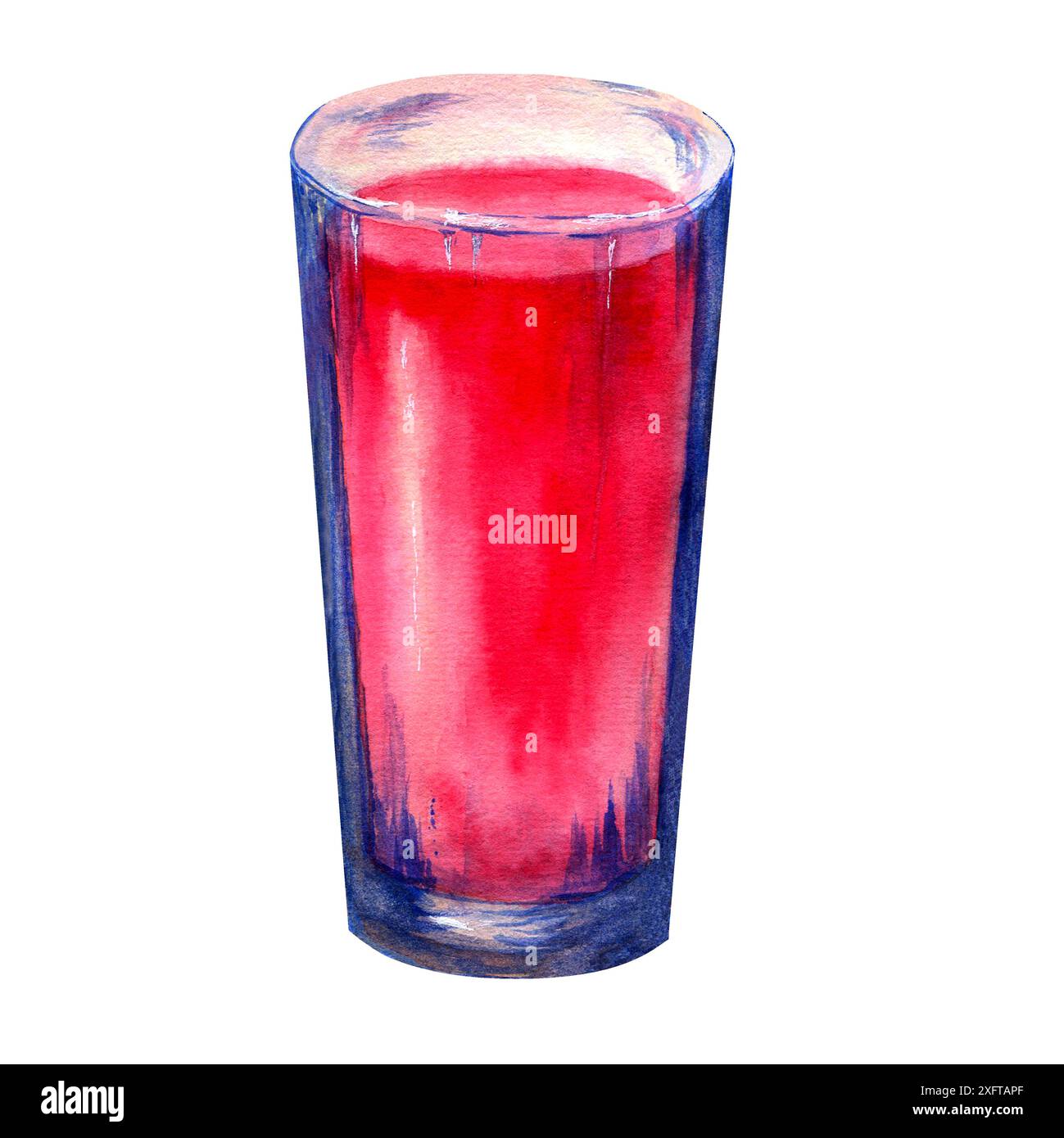 Raspberry lemonade in a glass watercolor illustration for greeting ...