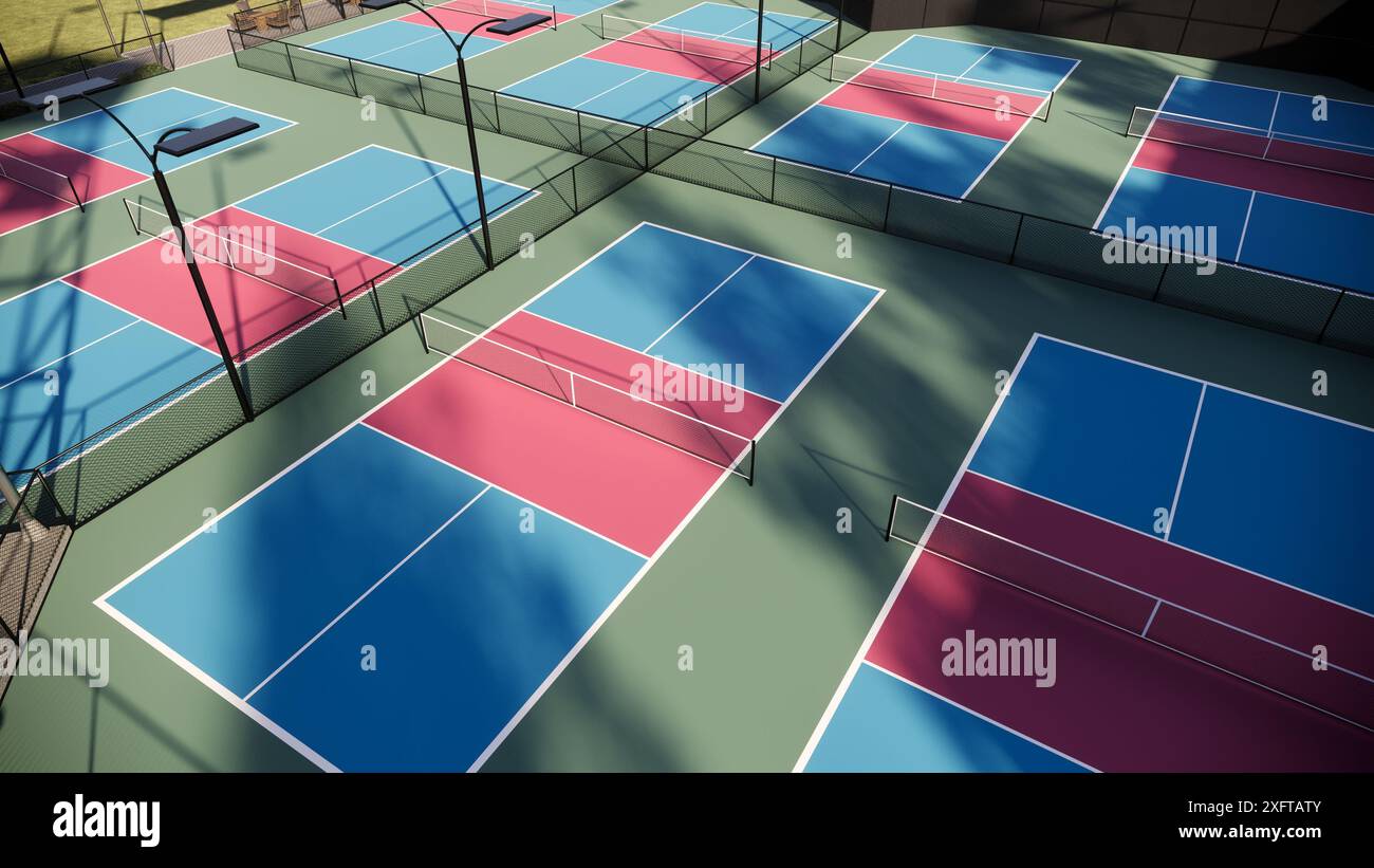 Aerial view pickleball court in a rural area, featuring a combination ...