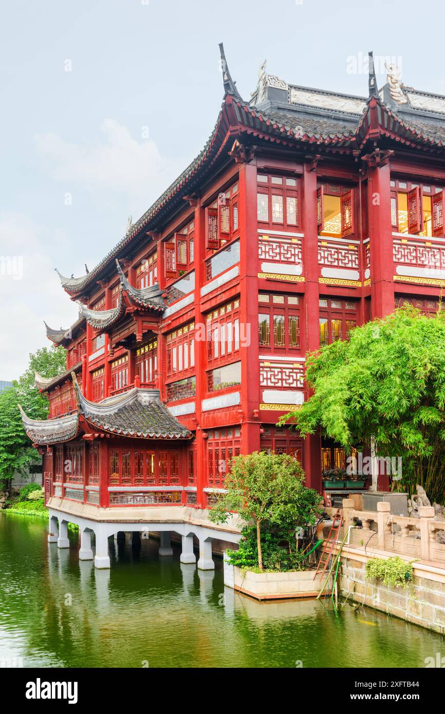Scenic Traditional Red Chinese Building In The Old City Of Shanghai
