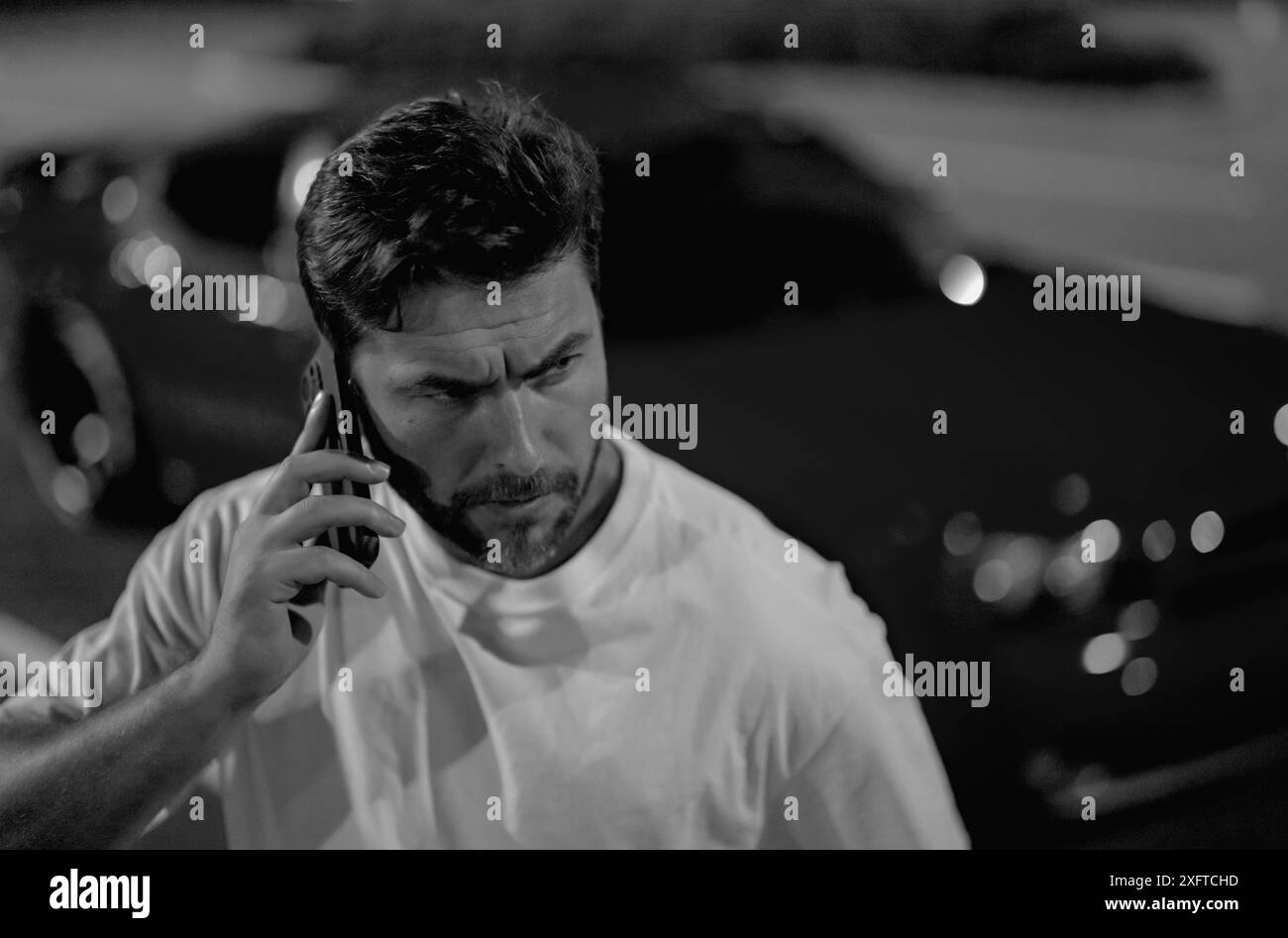 Aggressive brutal man. Hipster portrait look brutal. Displeased brutal ...