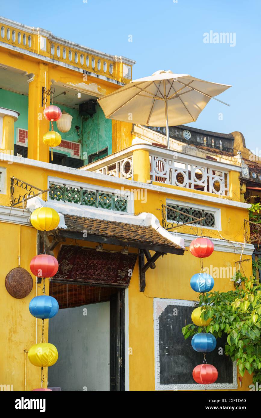 Hoi An (Hoian), Vietnam - April 11, 2018: Scenic old traditional yellow ...