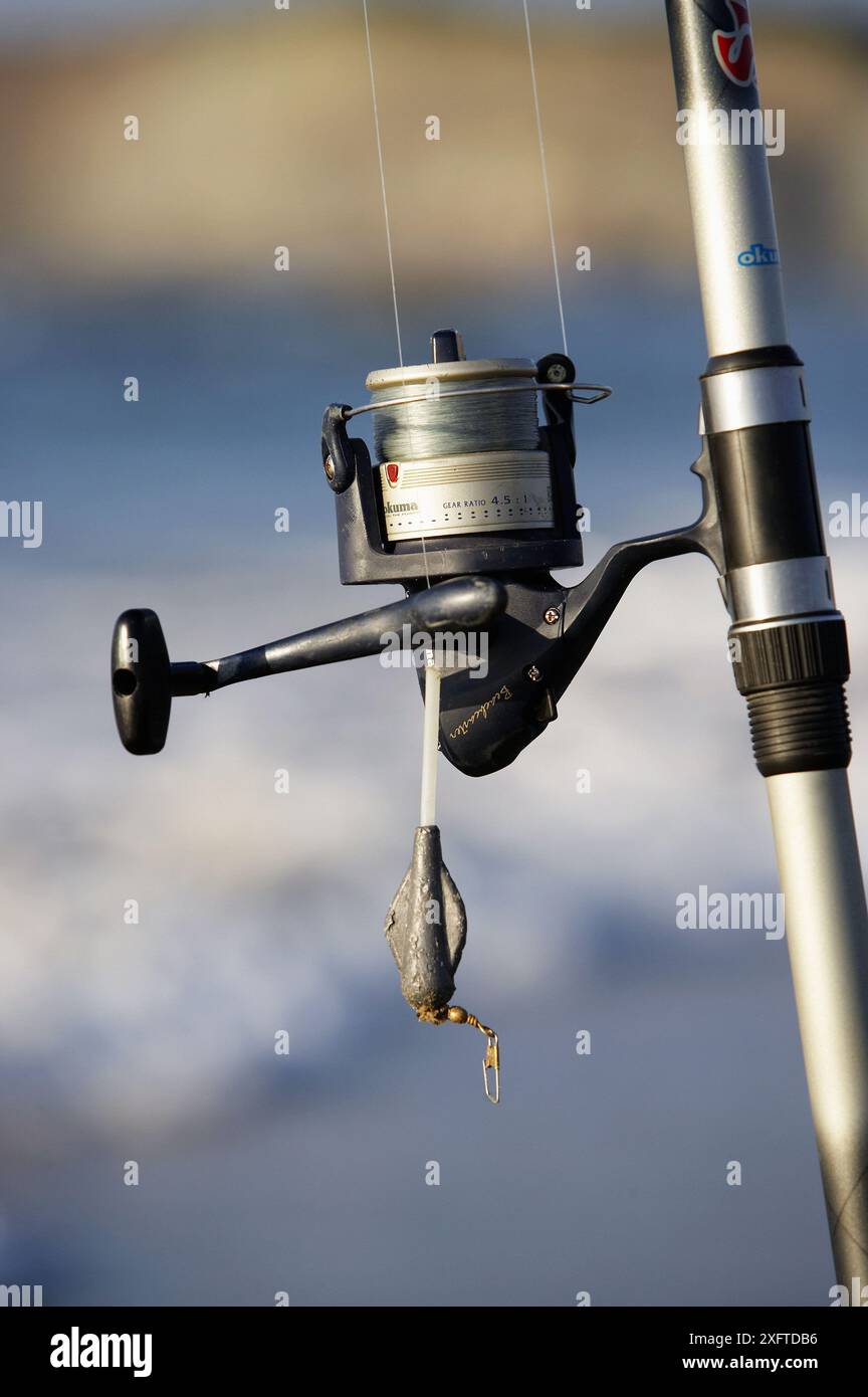 Fishing rod on beach. Hendaye, Aquitaine. France Stock Photo - Alamy