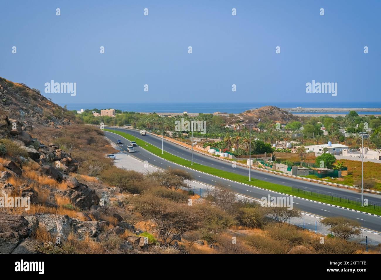 Panoramic view to coastline landscape of North Emirates countryside and ...