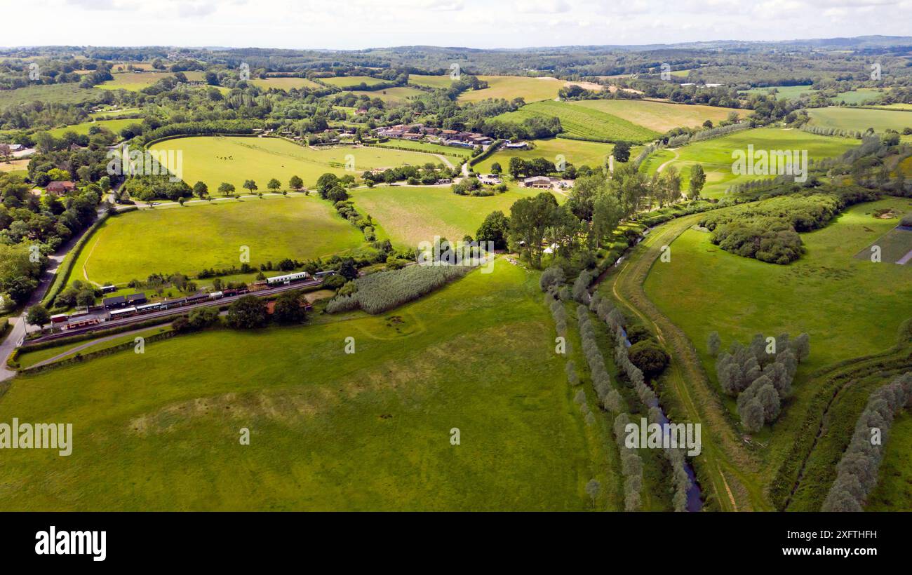 Aerial view looking across the Rother Valley towards Bodium Station, on ...