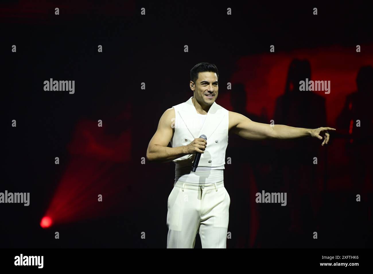 Mexico City, Mexico. 04th July, 2024. Mexican singer Carlos Rivera is performing on stage during ...