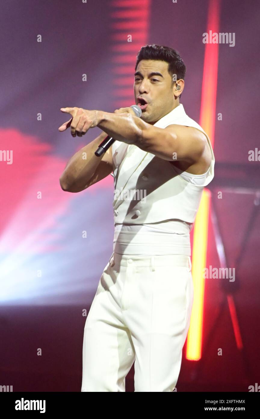 Mexico City, Mexico. 04th July, 2024. Mexican singer Carlos Rivera is performing on stage during ...