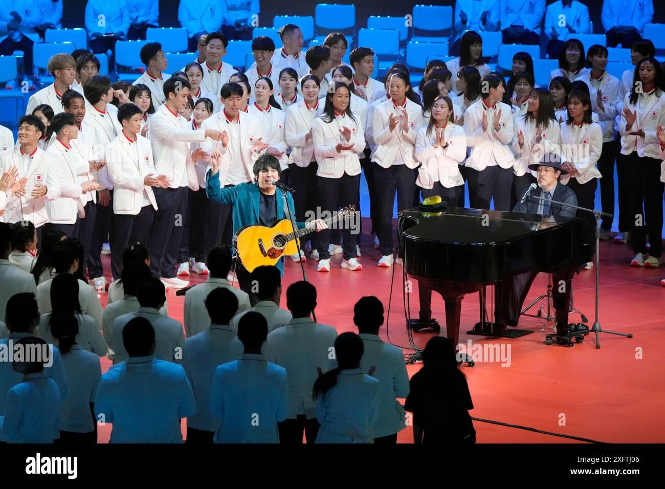 Takuya Ohashi and Shintaro Tokita of Japanese musical duo "Sukima Switch" perform during the ...