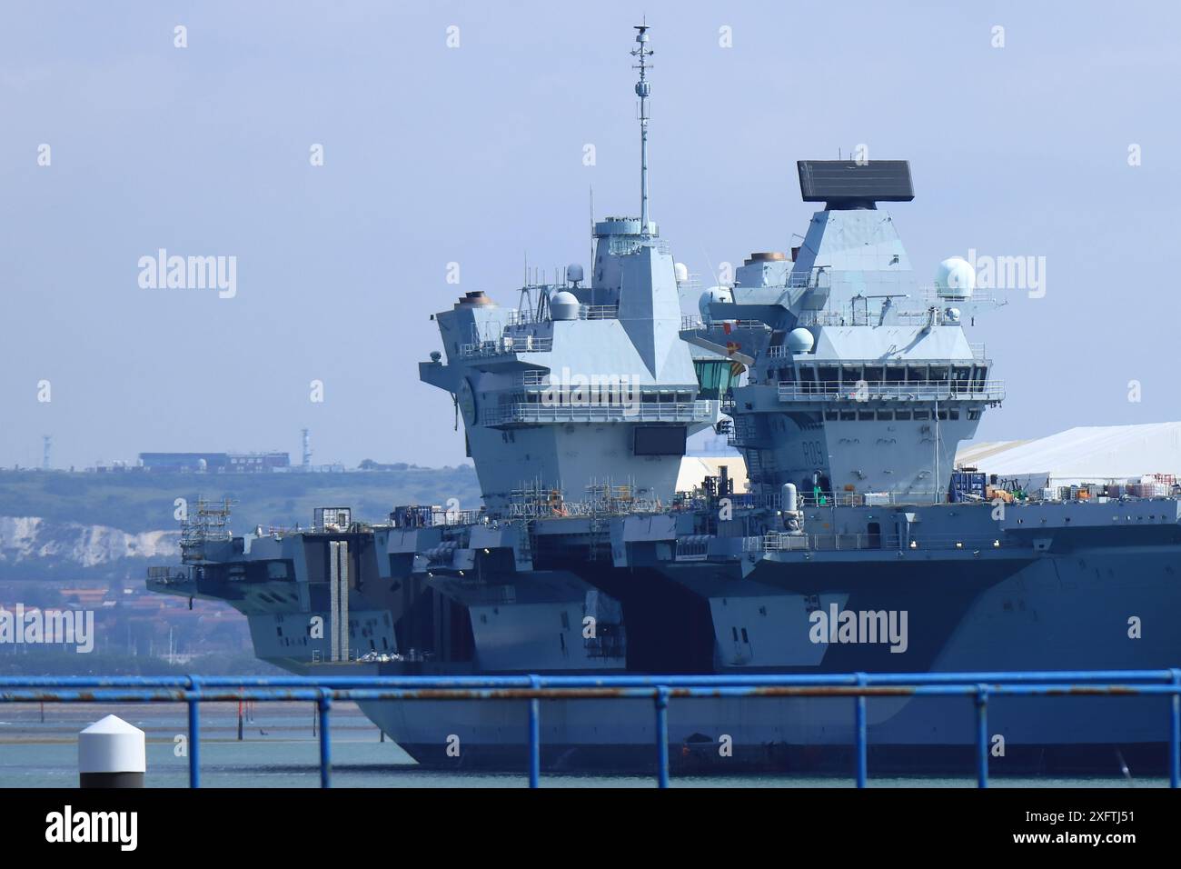 Portsmouth Harbour, England. 27 June 2024. Superstructure of HMS Prince ...