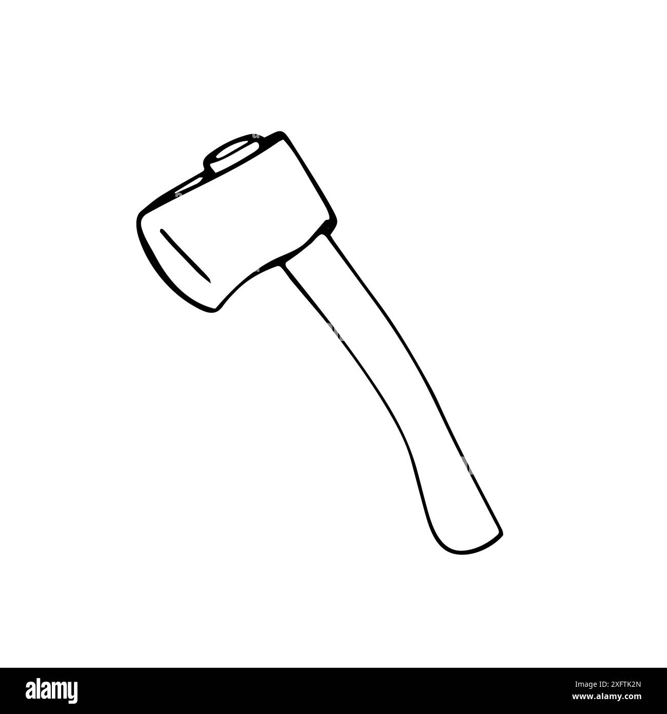 Hand-drawn hatchet. Hiking hand axe with wooden handle. Carpenter tool ...