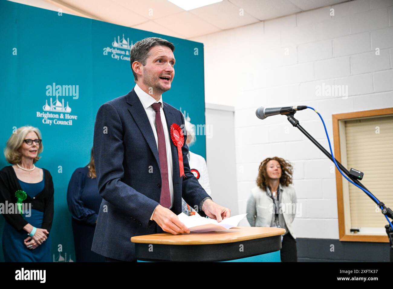 Brighton UK 5th July 2024 - Chris Ward of the Labour Party wins the ...
